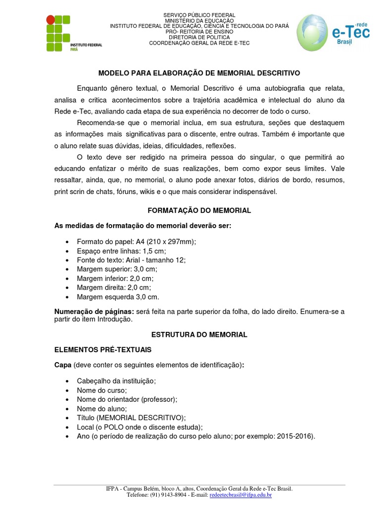 Modelo para Elaboração de Memorial Descritivo | Download grátis PDF ...