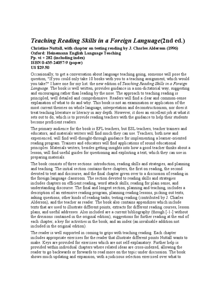Teaching Reading Skills in A Foreign Language | PDF | Reading (Process ...