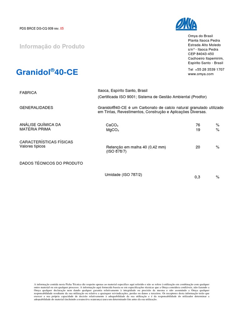 PDS BRCE DG-CQ 009 - Ficha Técnica Granidol 40 Mesh | PDF