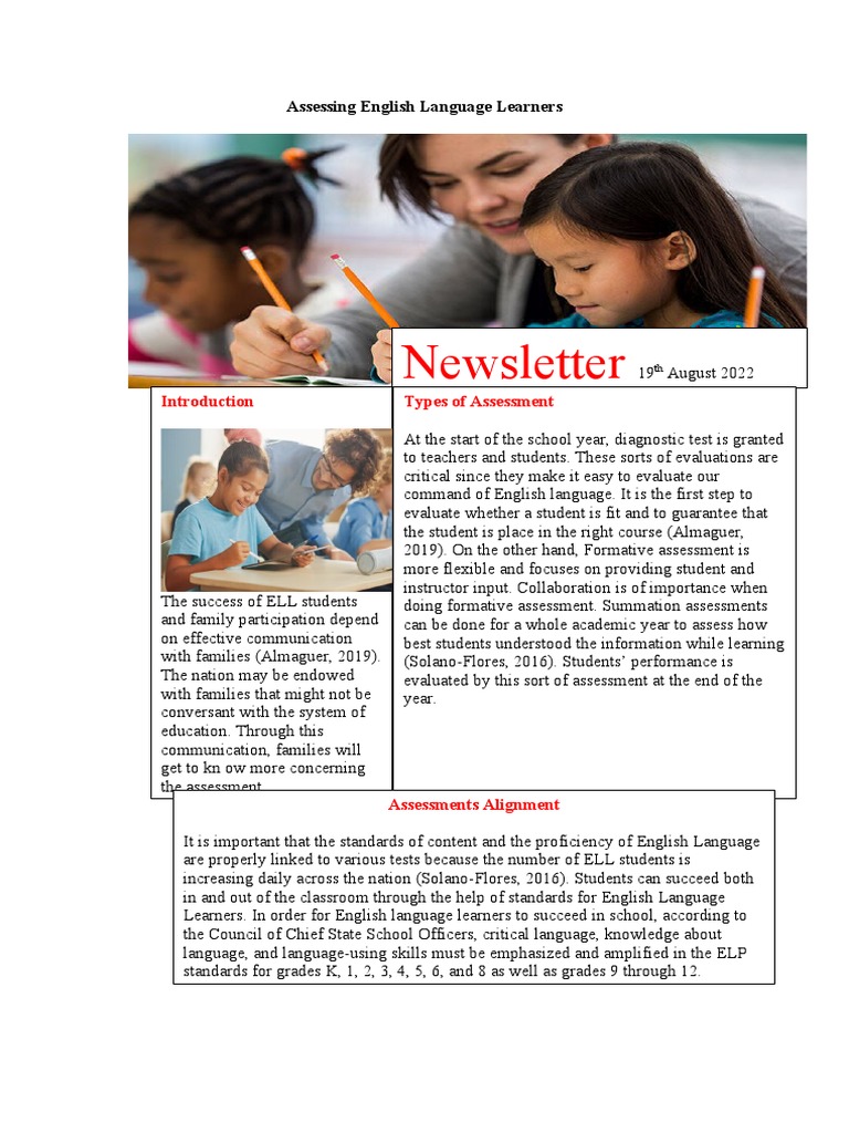 Assessing English Language Learners Newsletter ESL 536 Week 6 | PDF ...
