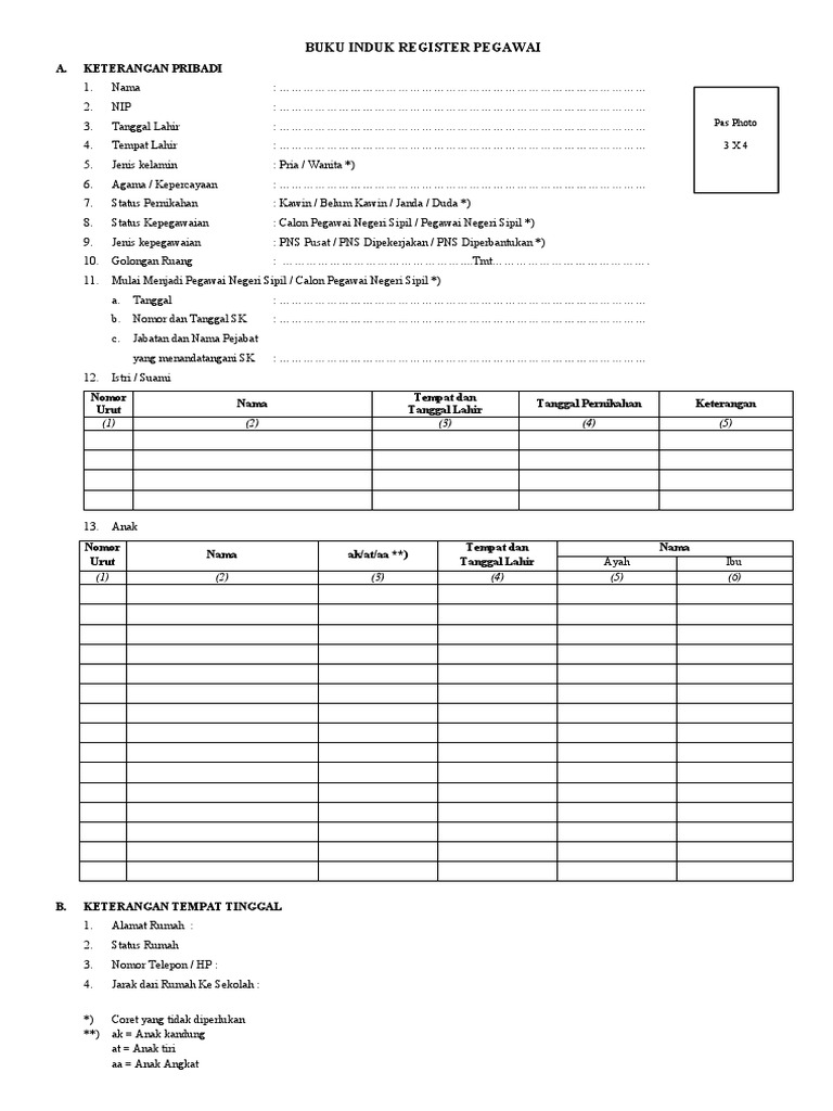 Buku Induk Data Pegawai Lengkap | PDF