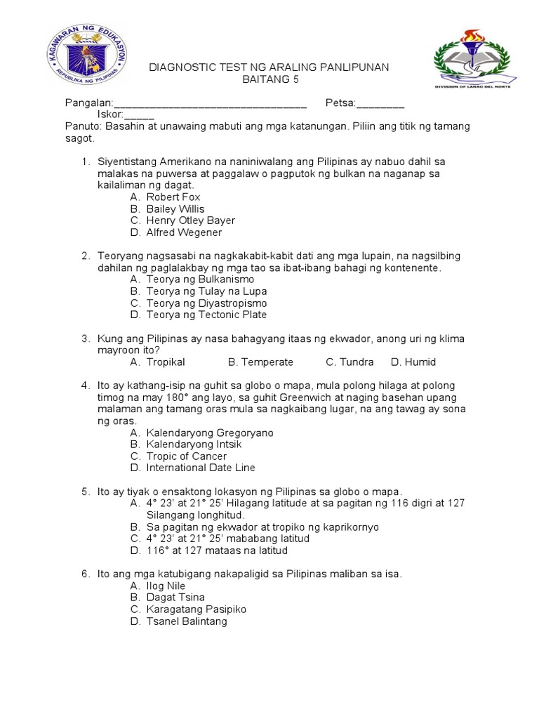Ap5 Diagnostic Test With Key Answer | PDF