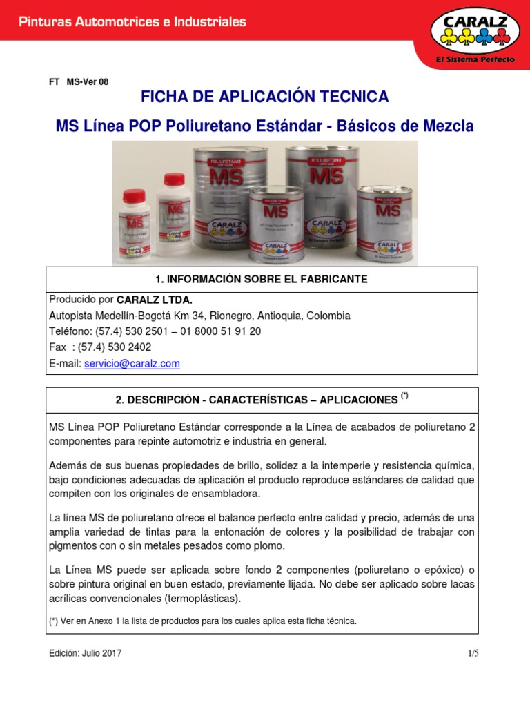 Ficha Tecnica - Poliuretanos v08 | PDF | Poliuretano | Amarillo