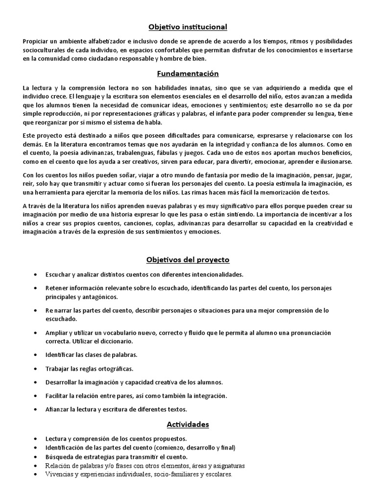 Proyecto Lengua 2020 | PDF | Cuentos | Cognición