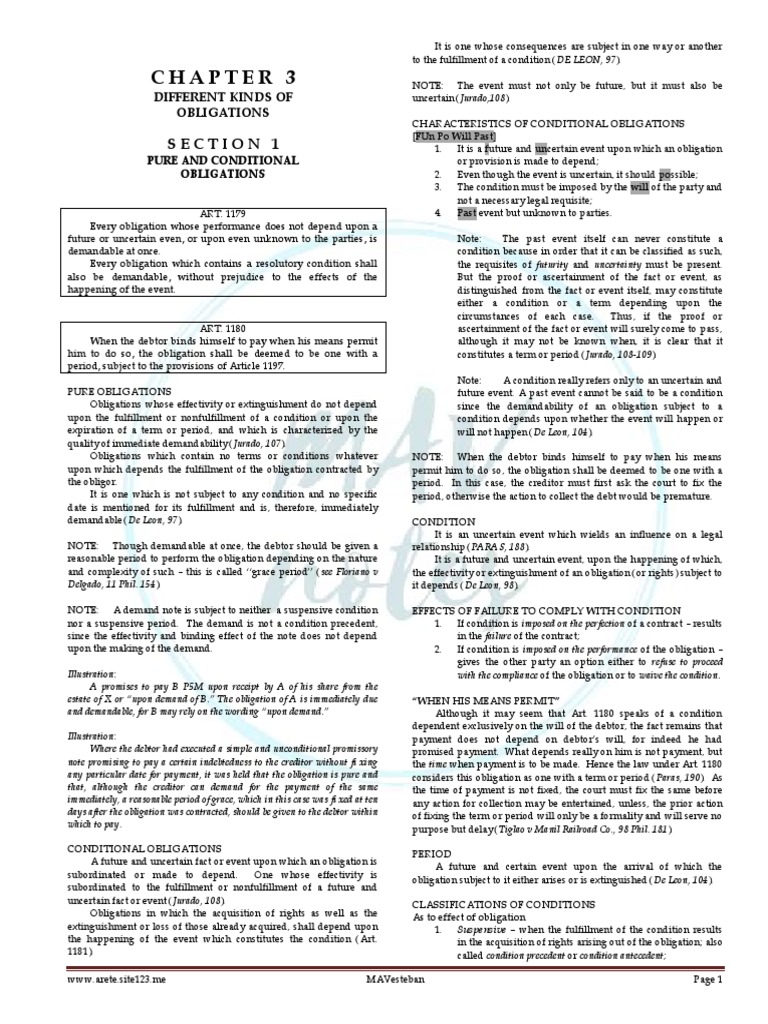 OBLICON Chap 3 Notes | PDF | Payments | Civil Law (Legal System)