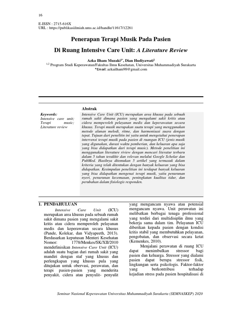 Penerapan Terapi Musik Pada Pasien Di Ruang Intensive Care Unit: A ...