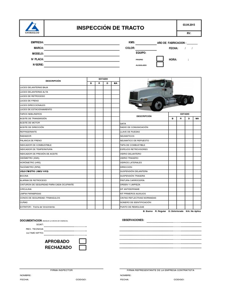 Checklist de Inspección de Camiones | PDF | Vehículos | Vehículos con ...