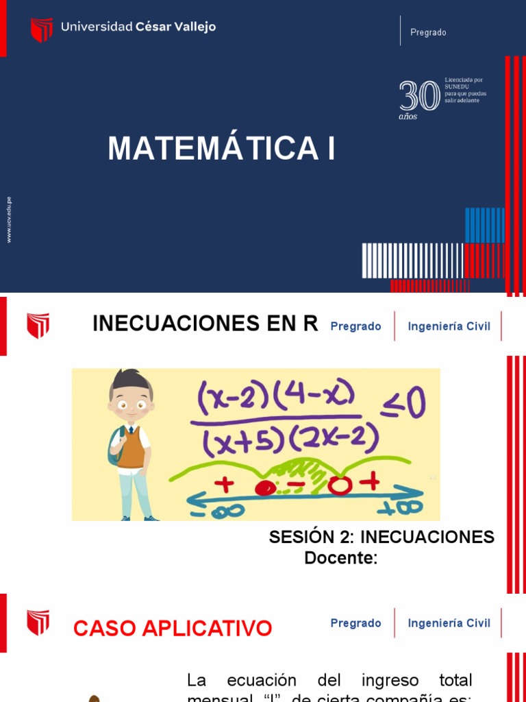 Sesión 02 Matemática I Inecuaciones | PDF | Intervalo (Matemáticas) | Desigualdad (Matemáticas)
