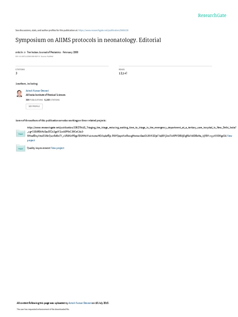 Symposium On AIIMS Protocols in Neonatology Editor | PDF | Vaccines ...