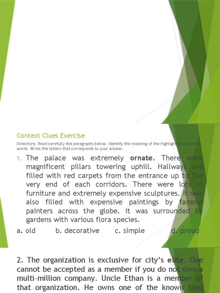 Context Clues Exercises | PDF