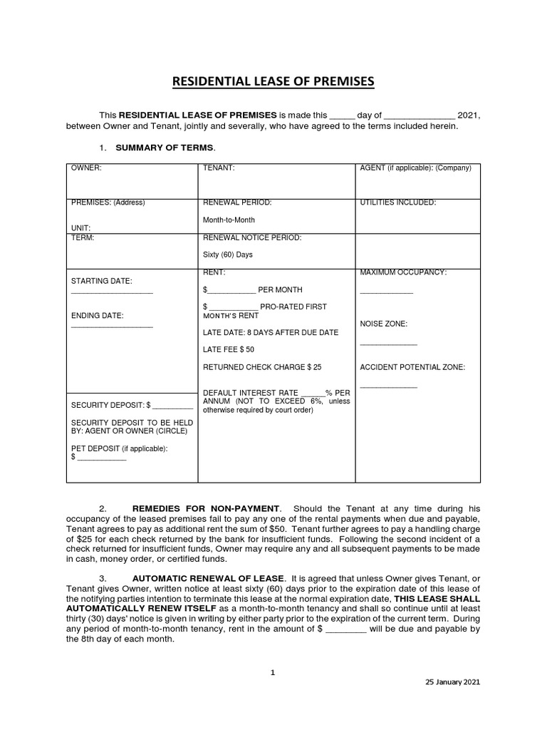 Lease Residential Lease of Premises NATO Template | PDF | Lease ...