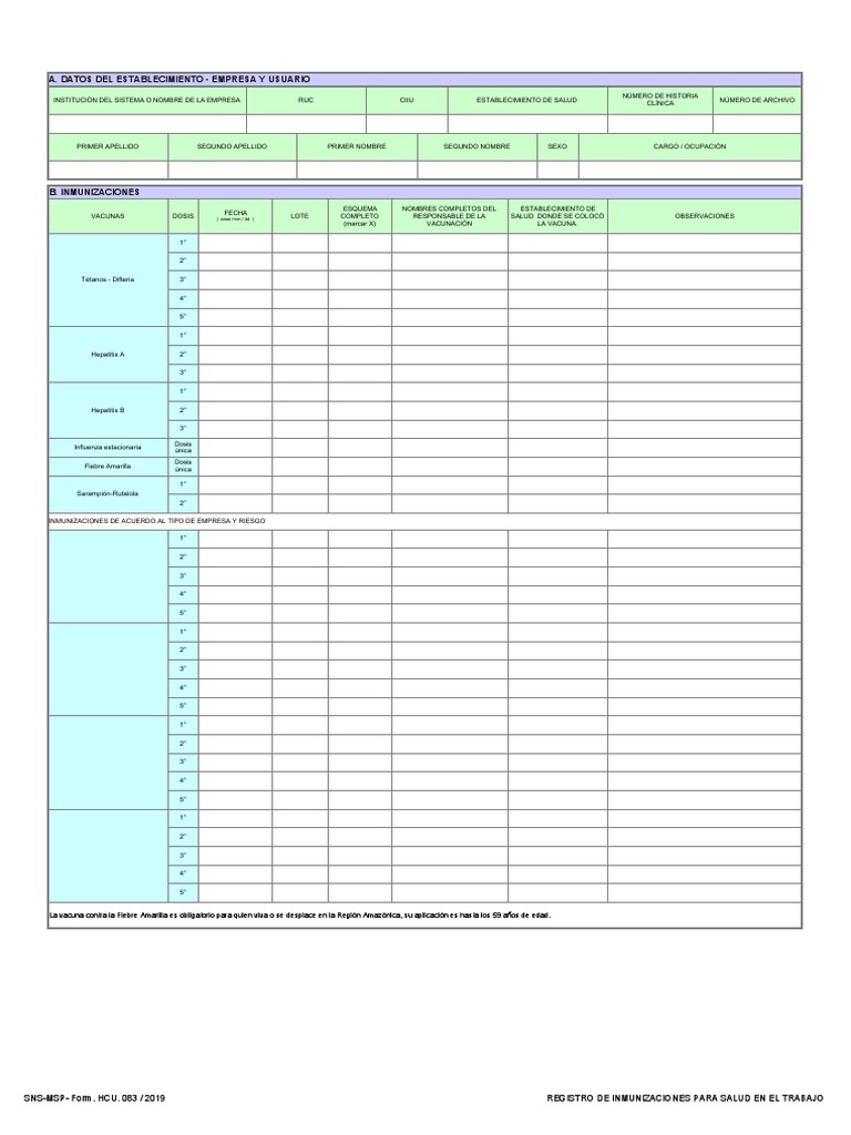 Registro de Vacunas Formulario MSP | PDF | Vacunas | Medicina