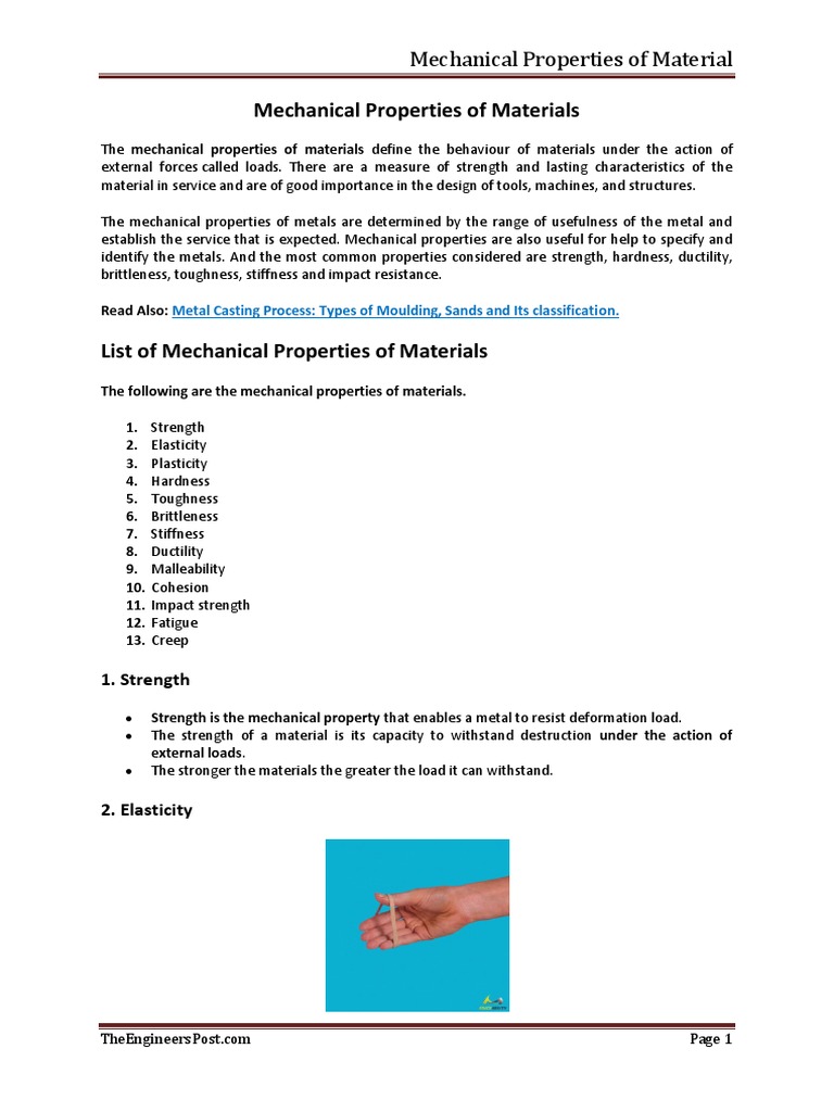 Mechanical Properties of Materials | PDF | Deformation (Engineering) | Strength Of Materials