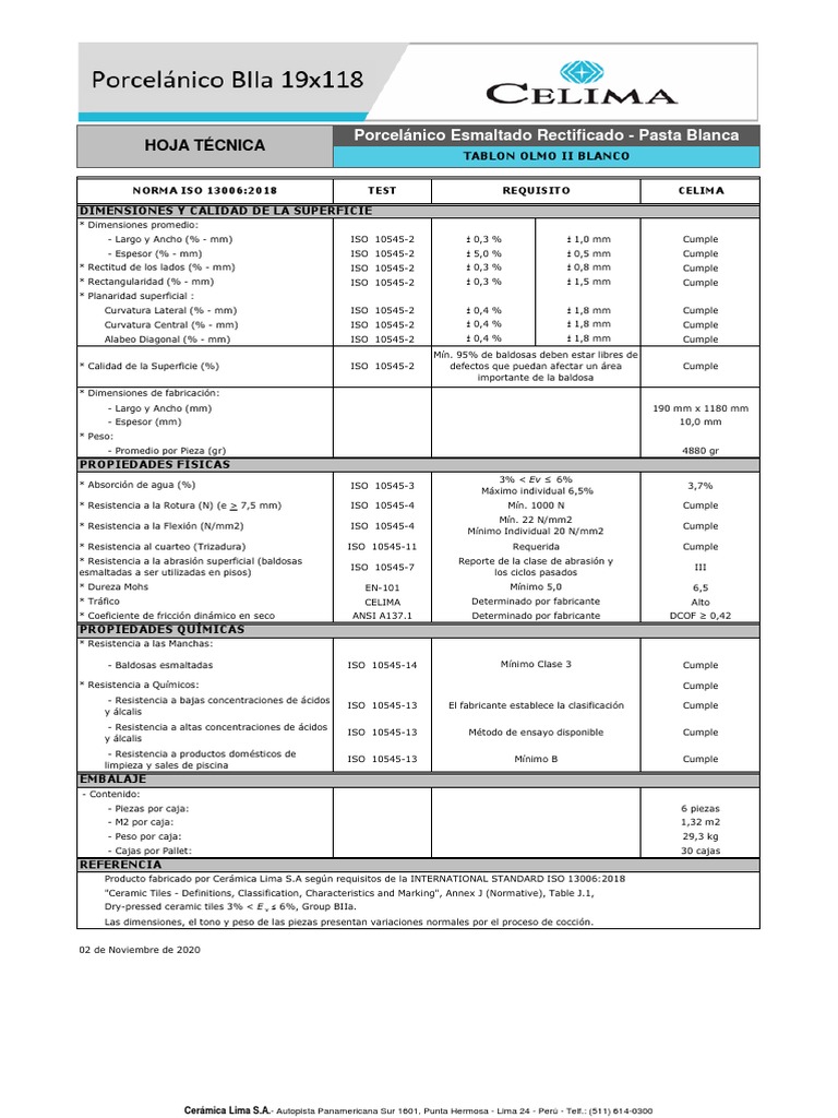 Ft-Celima-Grspb RF Tablon Olmo II Blanco 19x118!1!32m2 | PDF | Materiales
