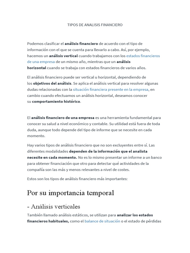 Tipos de Analisis Financiero | PDF | Estado financiero | Business Tipos de Analisis Financiero | PDF | Estado financiero | Business