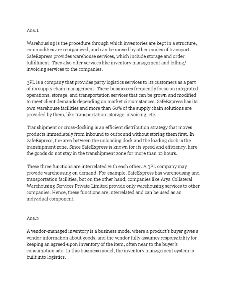 Supply Chain Assignment 02 | PDF | Warehouse | Logistics