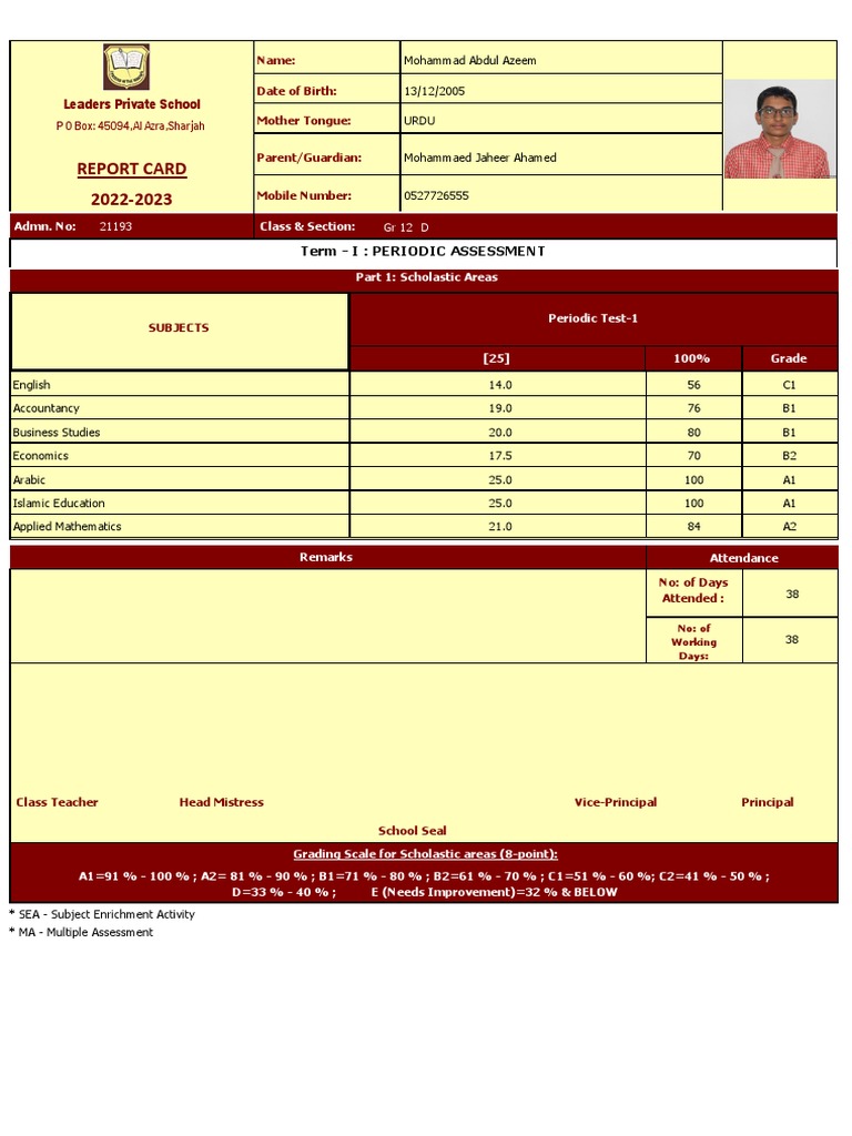 Report Card 2022-2023: Leaders Private School | PDF