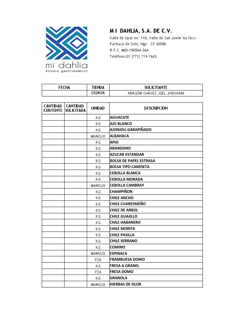 Formatos de Requisicion Bien | PDF | Alimentos | Comida y bebida