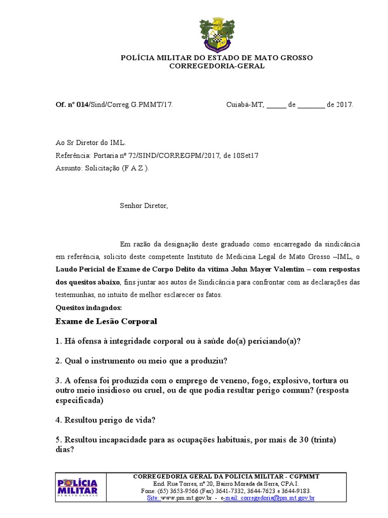 32 - Fase Acusatória - Oficio Nº 014 - Ao Diretor Do IML - Solicita ...
