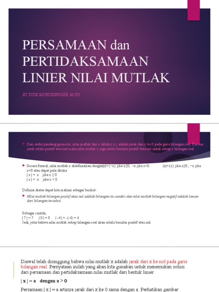 PERSAMAAN Dan PERTIDAKSAMAAN LINIER NILAI MUTLAK | PDF