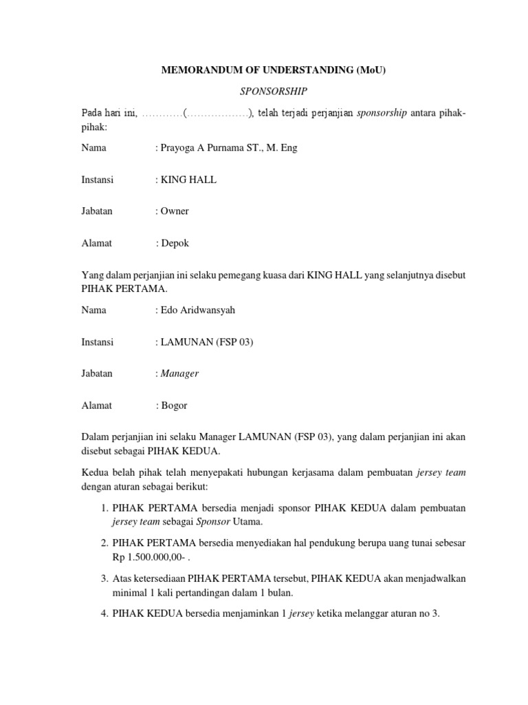 MEMORANDUM OF UNDERSTANDING Lamunan | PDF MEMORANDUM OF UNDERSTANDING Lamunan | PDF