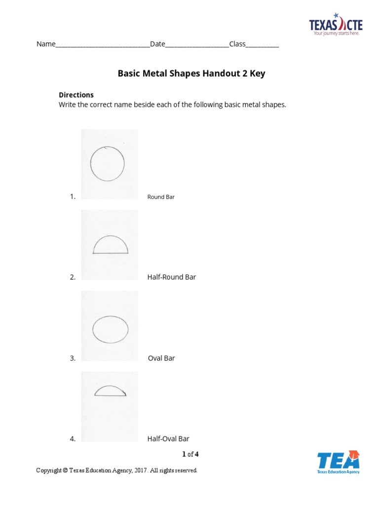 Basic Metal Shapes Handout 2 Key | PDF