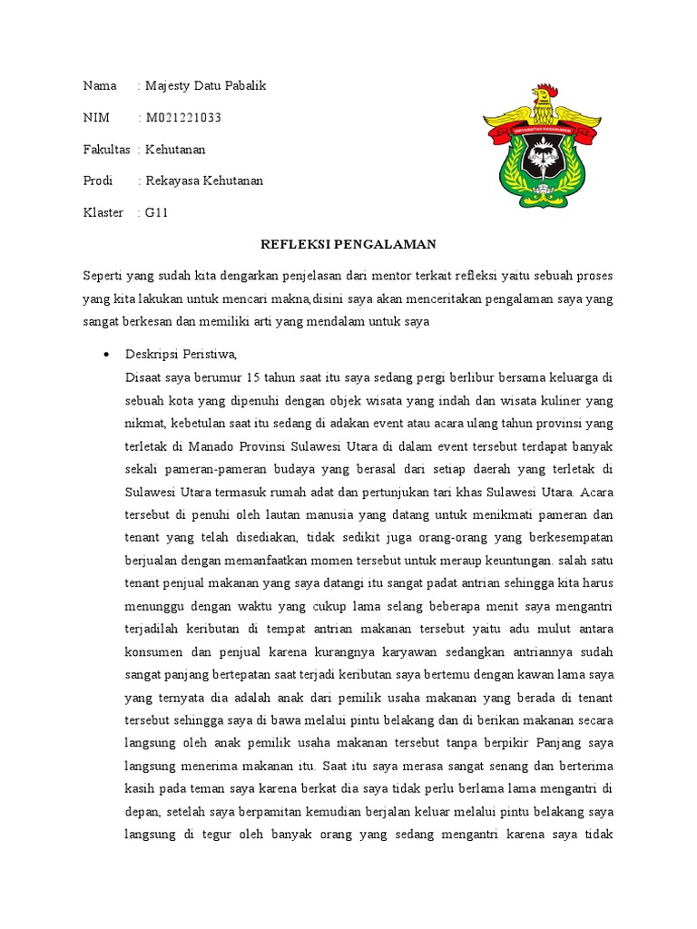 Tugas Materi 6 Refleksi Pengalaman Balance Unhas | PDF | Pengembangan Diri