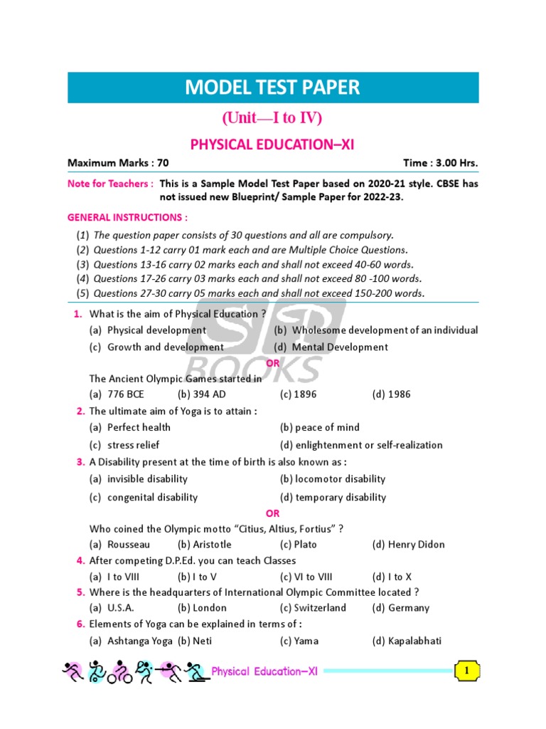 Class 11 Physical Education Model Test Paper | PDF | Yoga | Spirituality