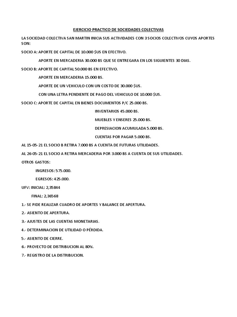 Ejercicio Practico de Sociedades Colectivas | PDF