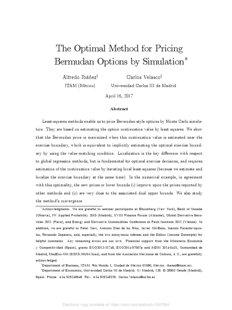 The Optimal Method For Pricing Bermudan Options by Simulation | PDF | Mathematical Optimization ...