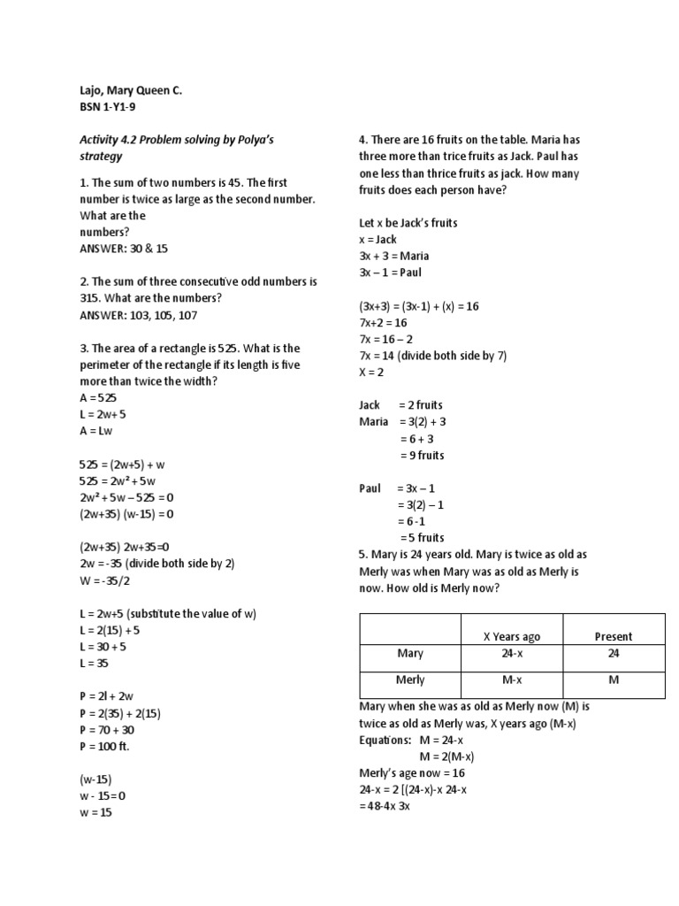 Activity 4.2 Polya's Strategy | PDF | Mathematics