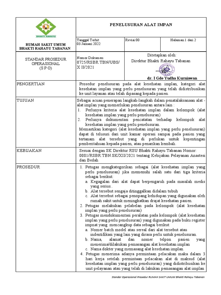 SPO Pelacakan Recall Impal | PDF