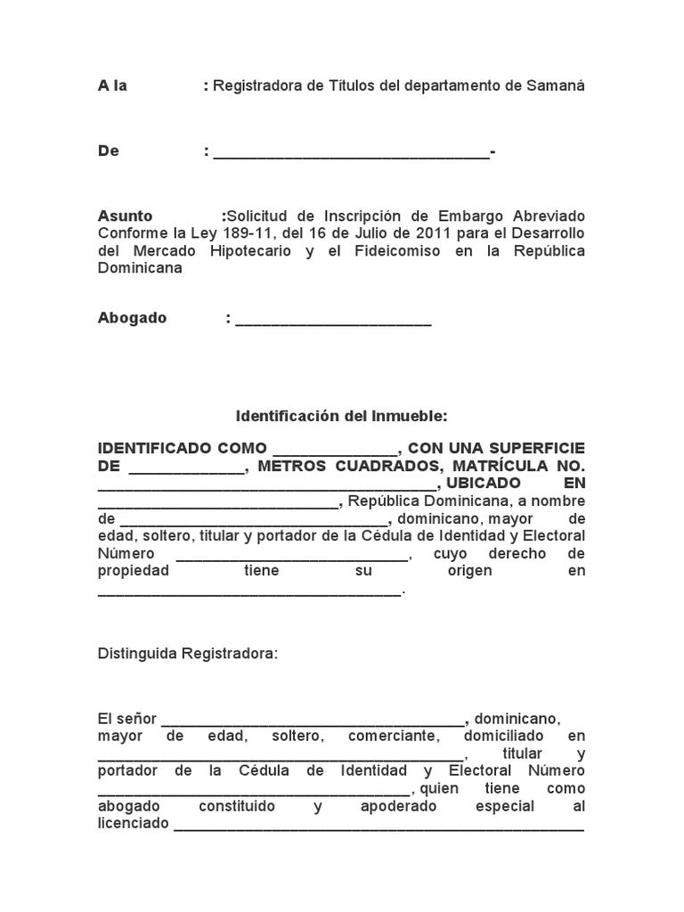 Saolicitud de Embargo | PDF | República Dominicana | Ley común