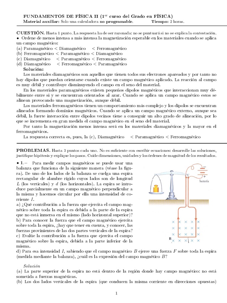 ModeloExamen FF2 1 | PDF | Ferromagnetismo | Campo magnético