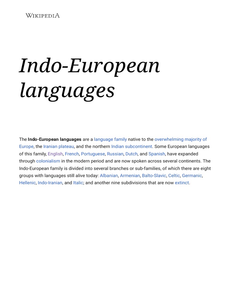 Indo-European Languages - Wikipedia | PDF | Philology | Language Arts ...