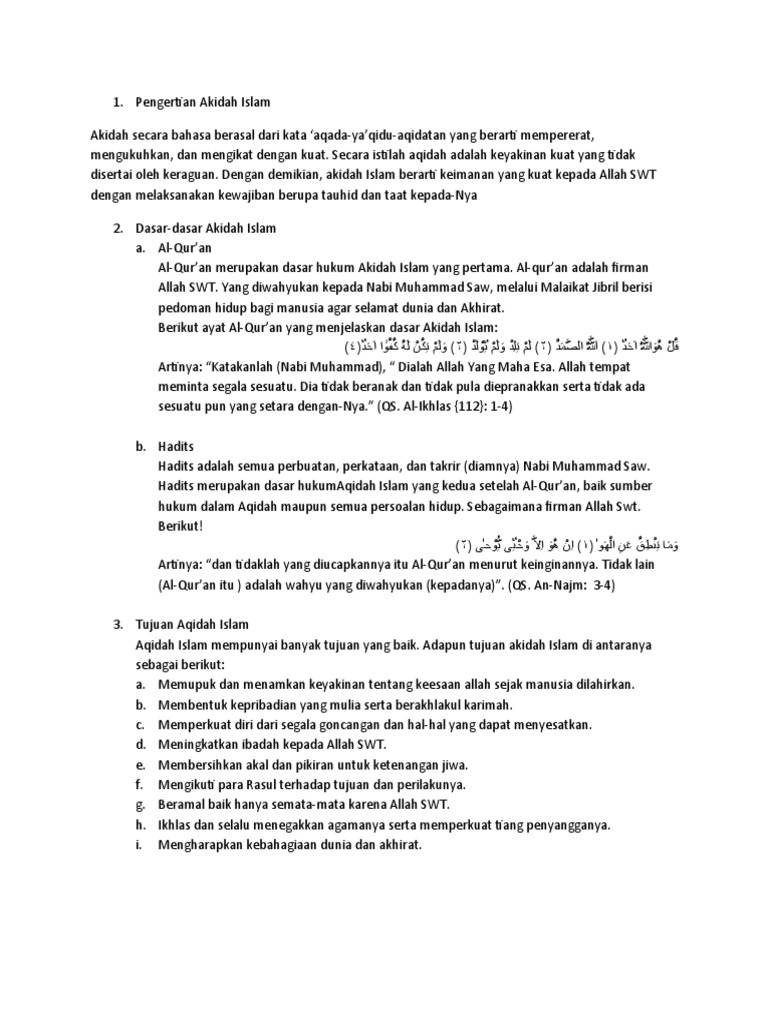 Dasar dan Tujuan Akidah Islam | PDF