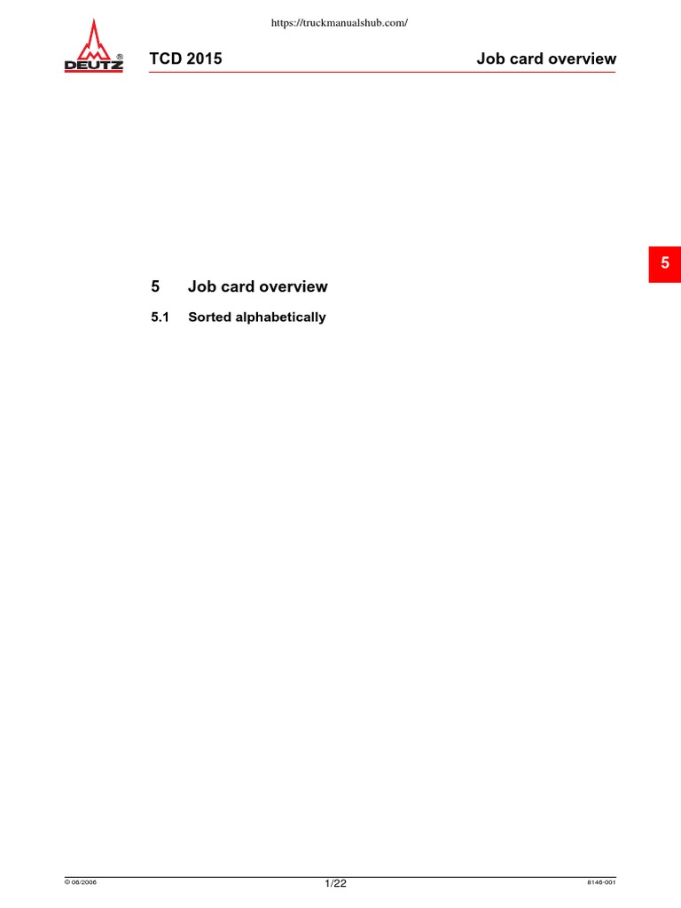 Deutz Engine TCD 2015 Workshop Manual - Job Card Overview | PDF ...