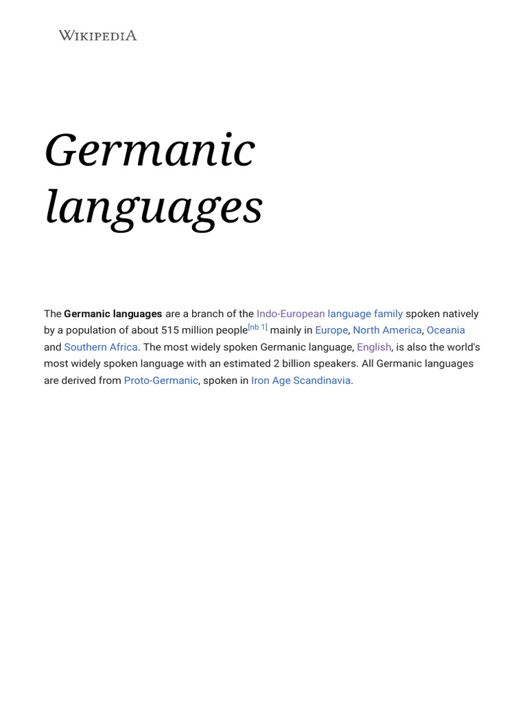 Germanic Languages - Wikipedia | PDF | Grammatical Tense | English Language