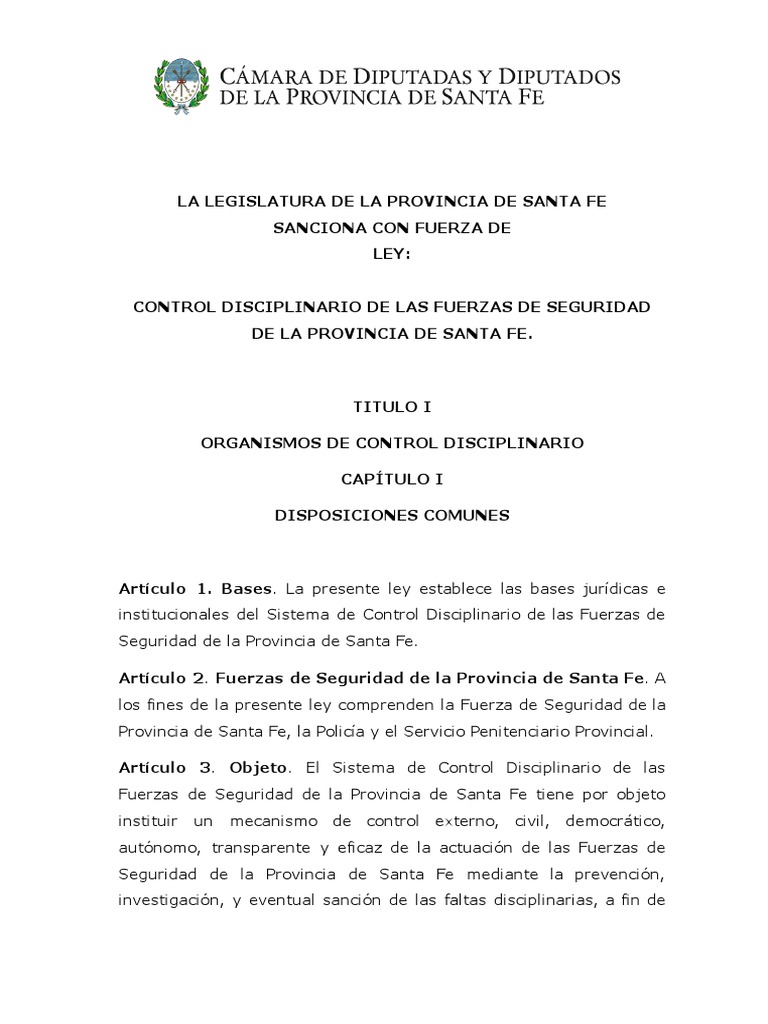 Proyecto de Ley de Control Disciplinario Fuerzas Seguridad | PDF | Policía | Estatuto de ...