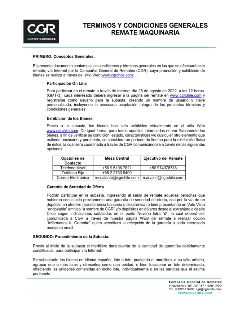 Terminosy Condiciones | PDF | Subasta