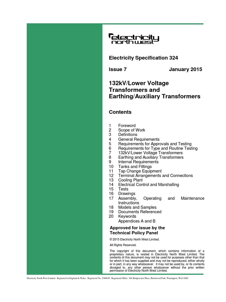 Es324 - 132kv To Lower Voltage Transformers and Earthing or Auxiliary ...