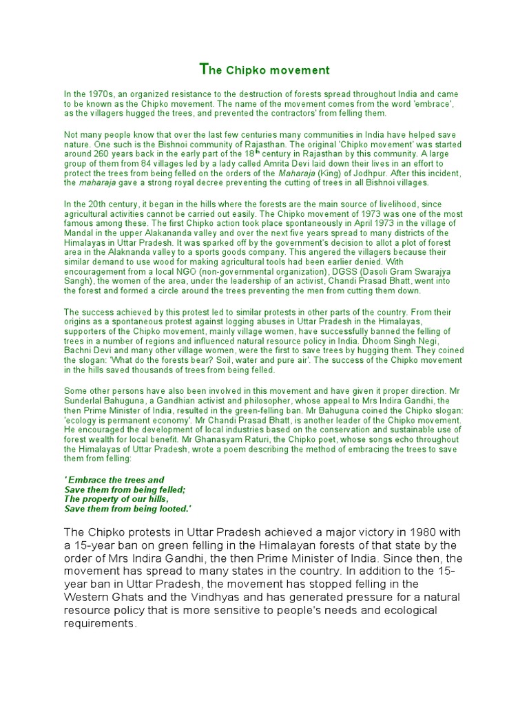 The Chipko Movement: India's Call to Save Their Forests | PDF | Natural ...
