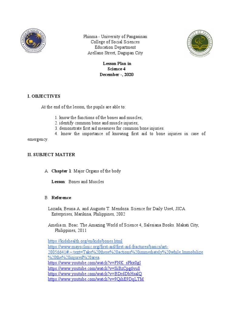 Science Lesson Plan Aliza Mae Malicdem (REVISED) | PDF | Bone | Musculoskeletal System
