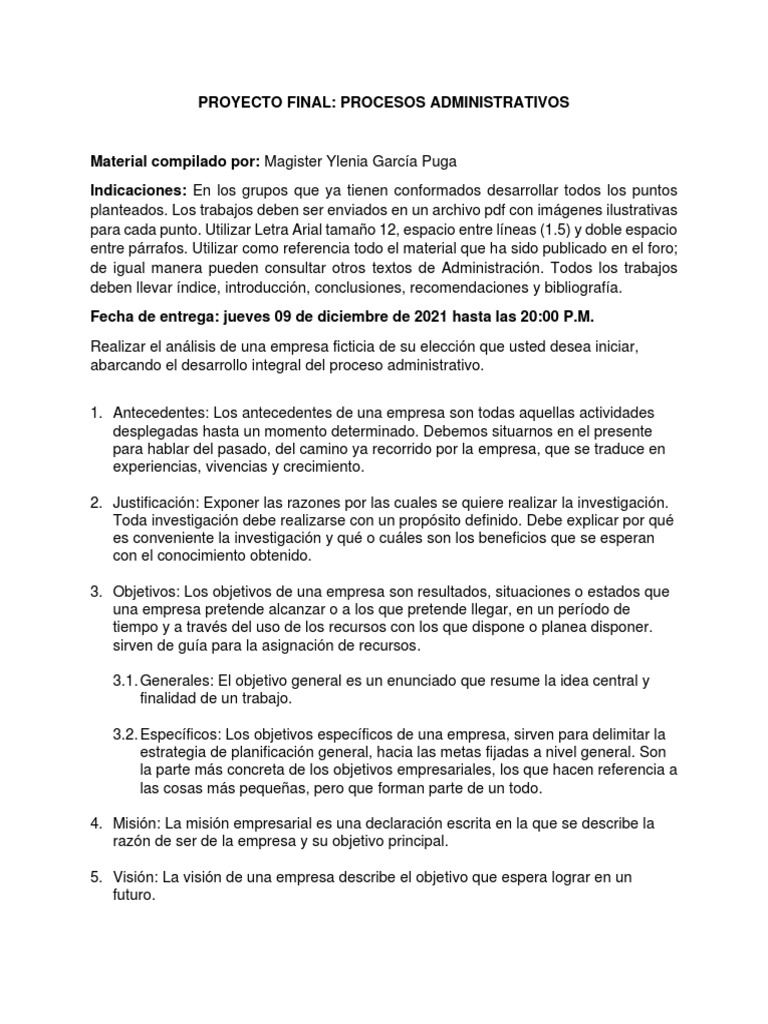 PROYECTO FINAL PARA PROCESO ADMINISTRATIVO (v2) | PDF | Planificación | Análisis FODA