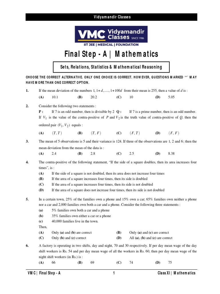 Mathematics ÔÇó Final Step-A ÔÇó VMC | PDF | Zero Of A Function | Equations