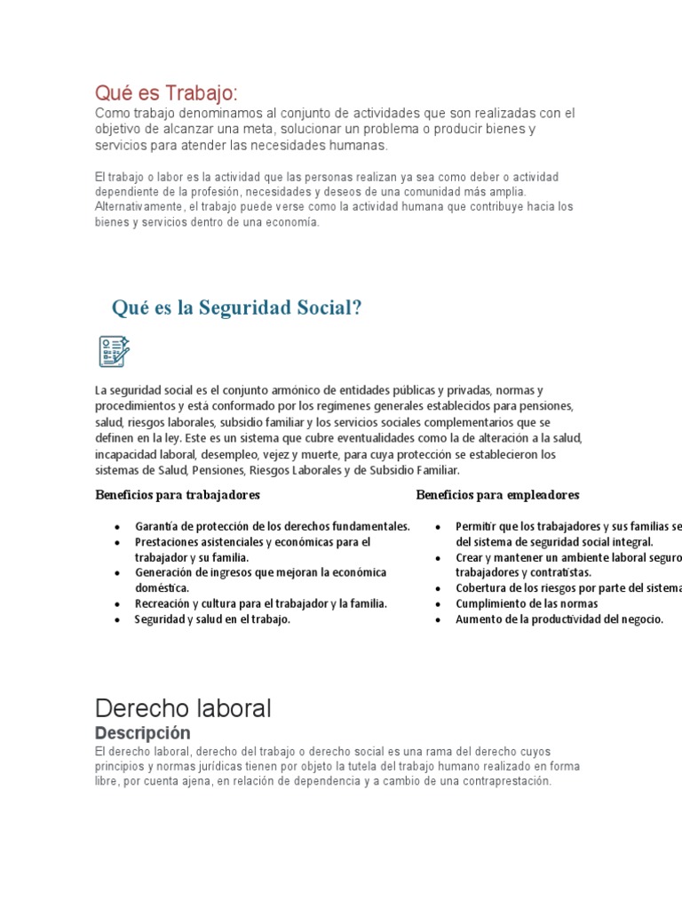 Qué Es Trabajo | Descargar gratis PDF | Derecho laboral | Bienestar