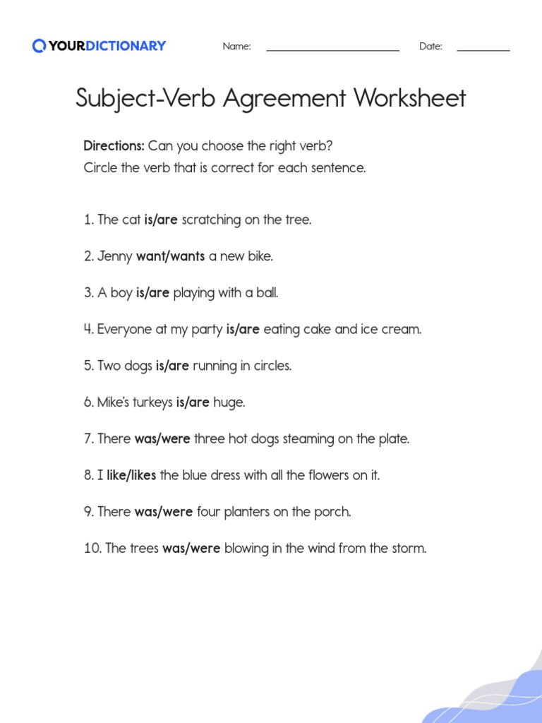 Subject-Verb Agreement Worksheet | PDF