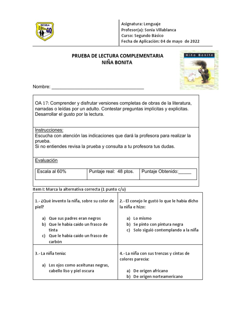 Prueba Niña Bonita | PDF