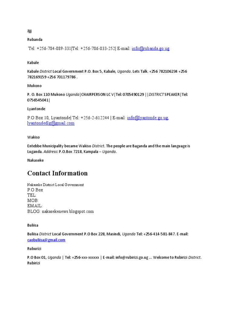 District Adressess Uganda | PDF