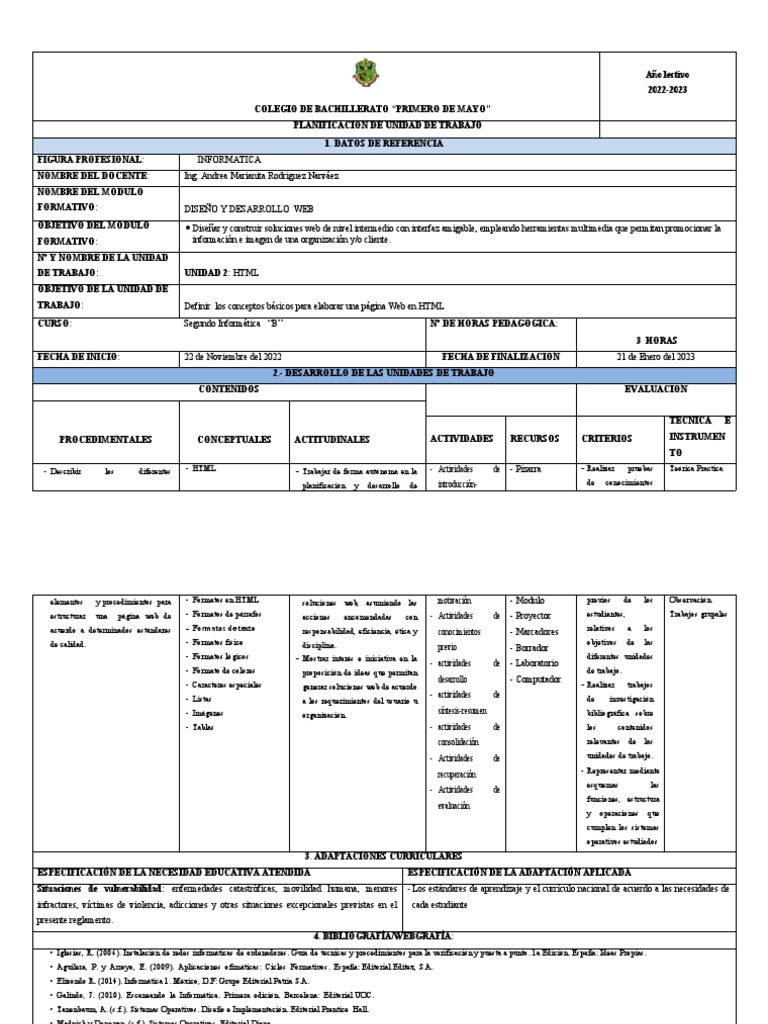 Planificacion Unidad 2 | PDF | HTML | Red mundial